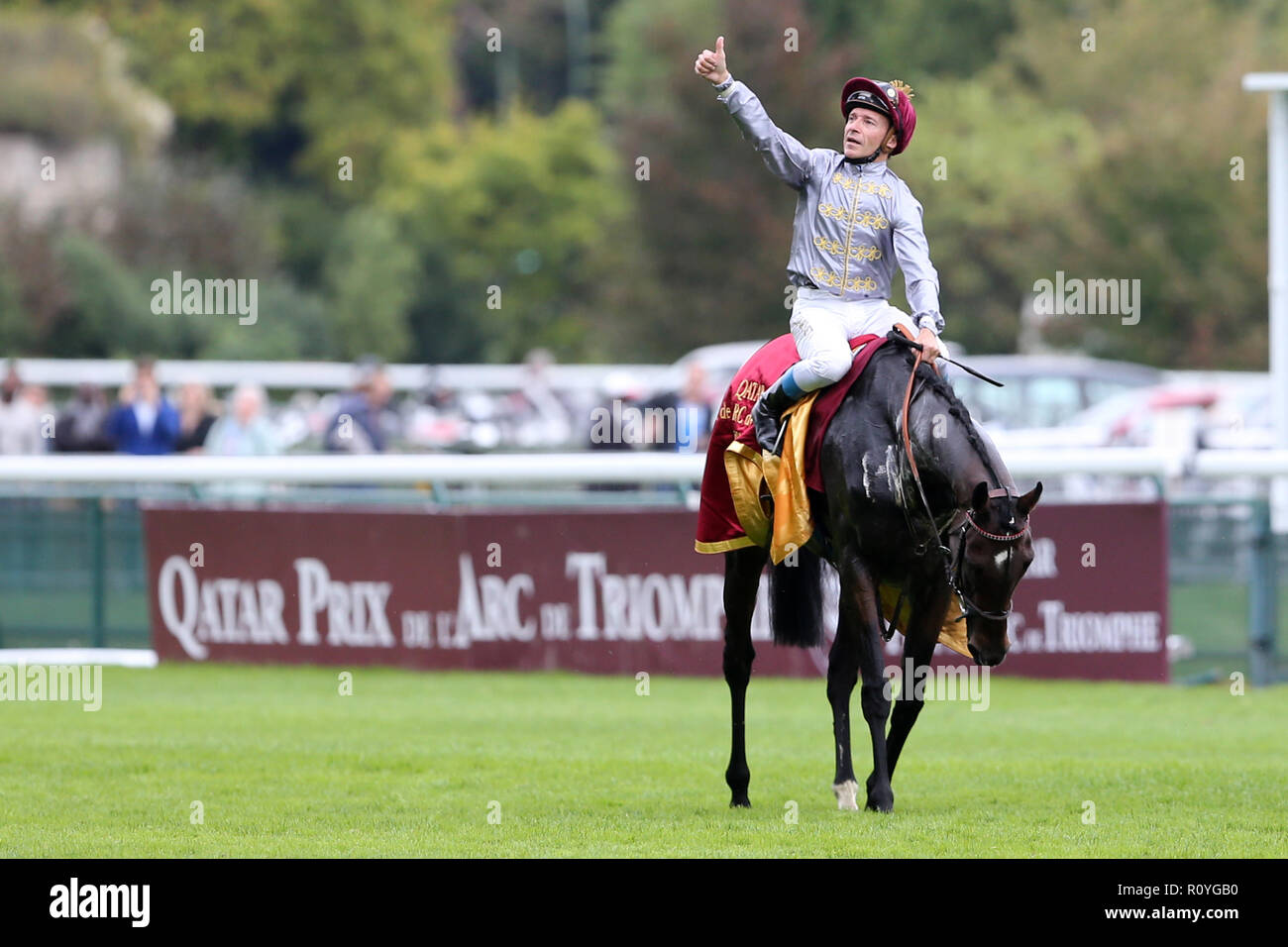 Paris, France. 5th Oct, 2014. Thierry Jarnet riding Treve seen ...
