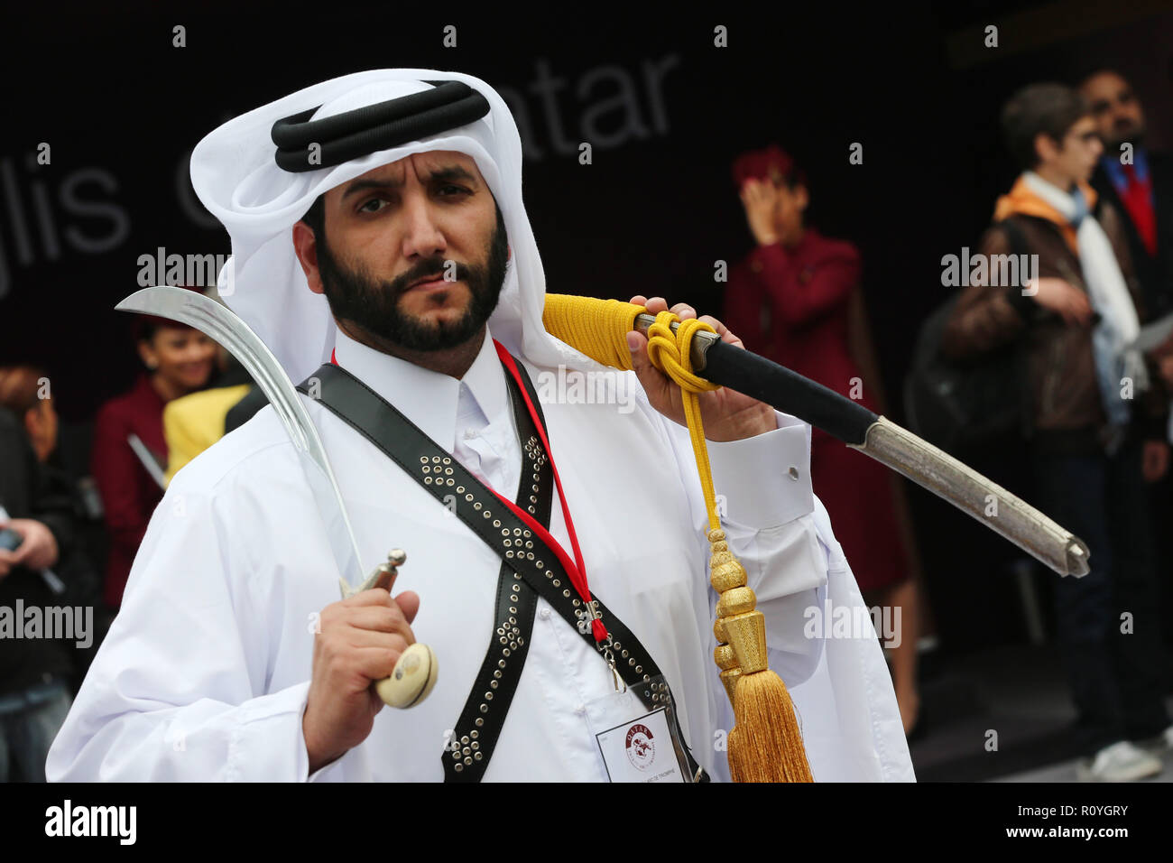 Paris, France. 5th Oct, 2014. Qatari man seen performing during the ...