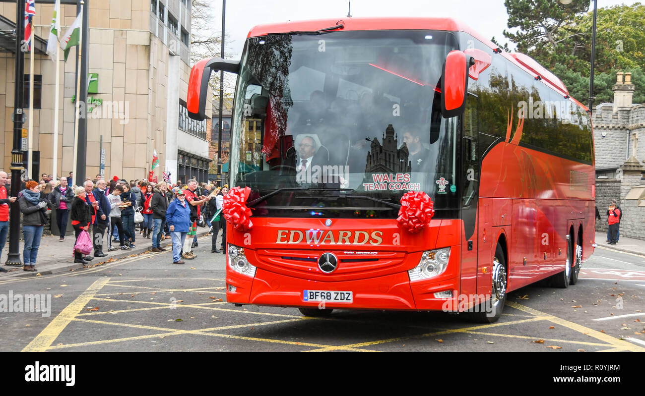 CARDIFF, WALES - NOVEMBER 2018: Brand new bus operated by Edwards ...