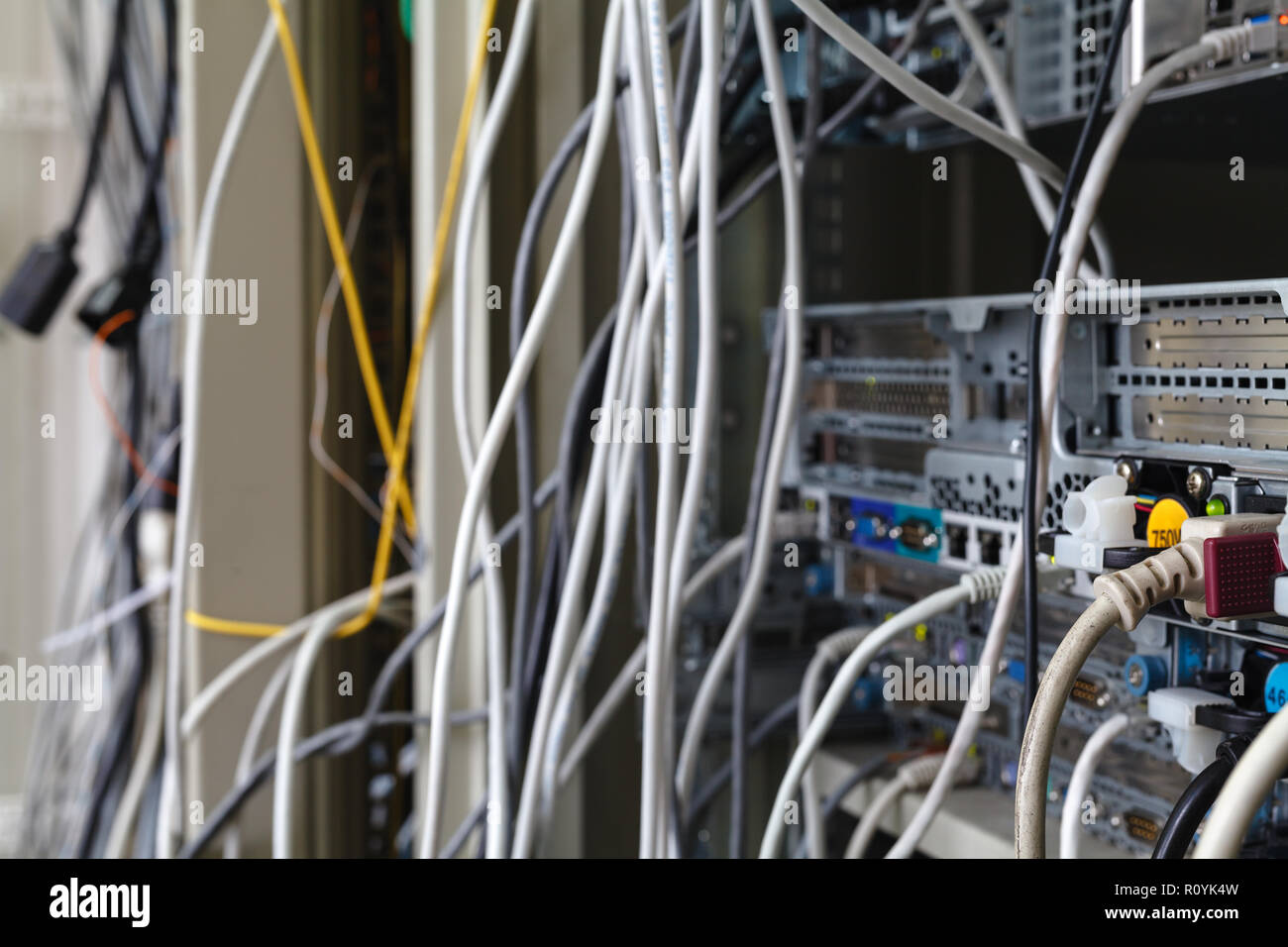 Patch Panel server rack with gray cords in the background Stock Photo ...