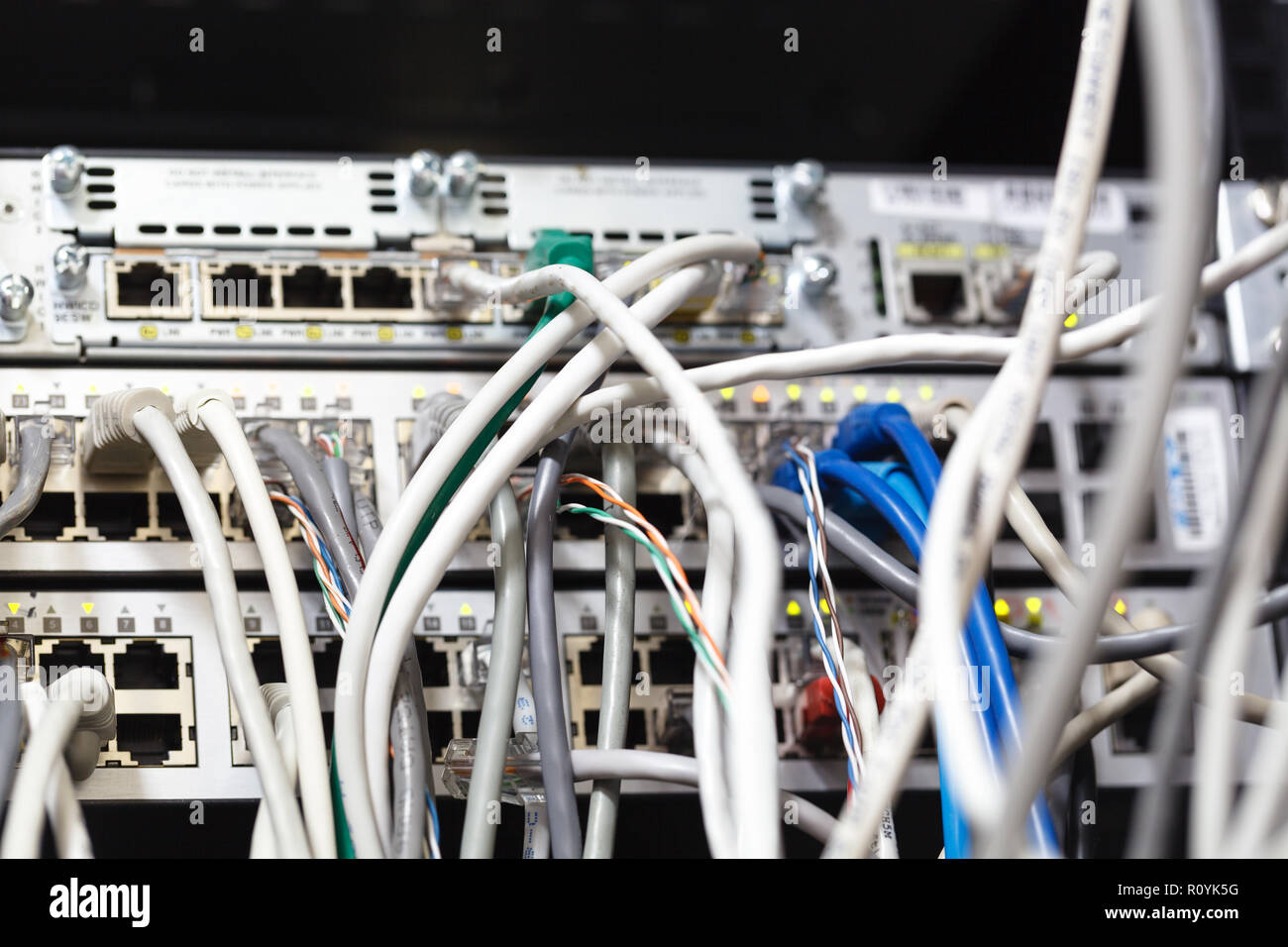 Patch Panel server rack with gray cords in the background Stock Photo ...