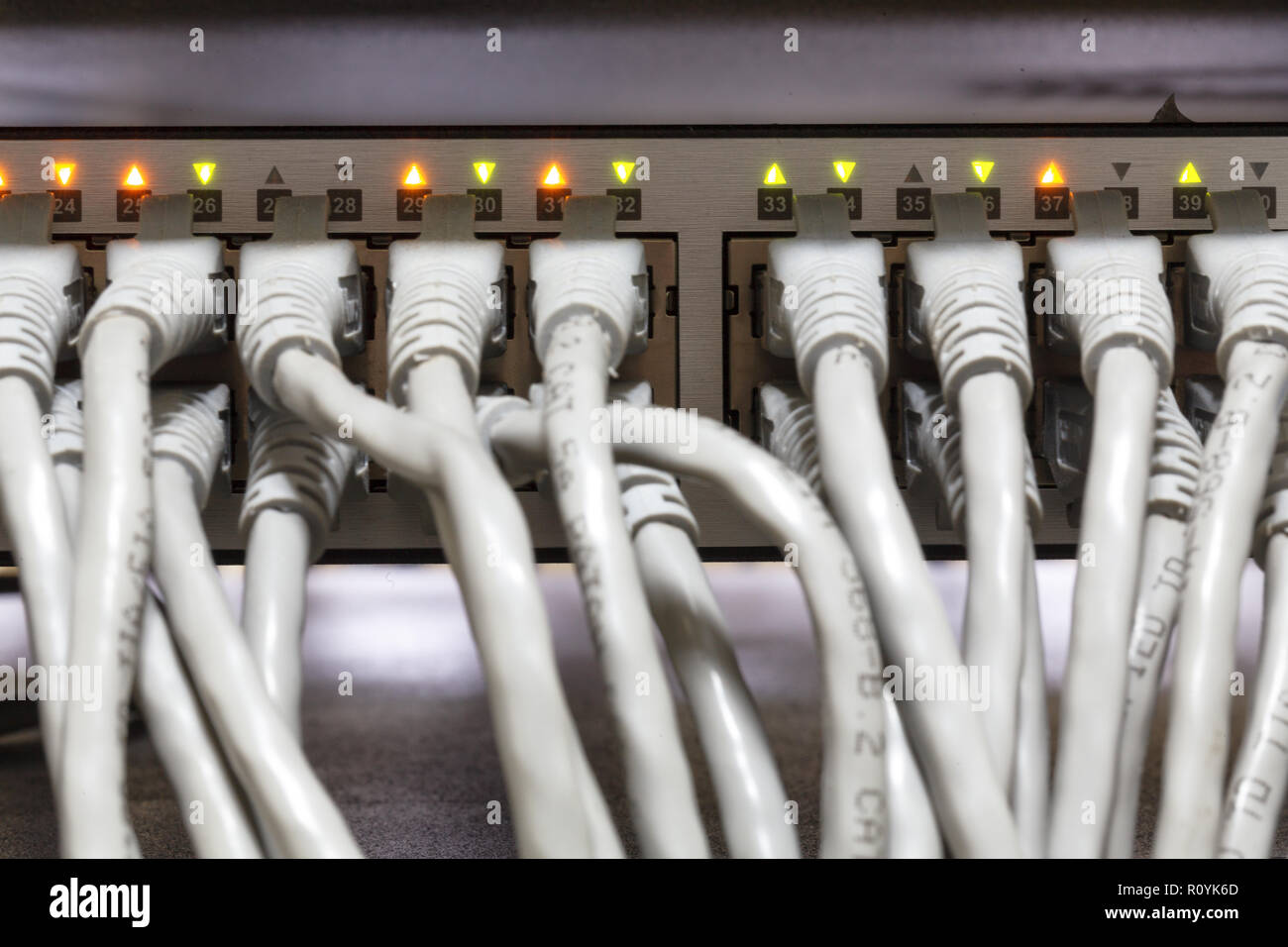 close-up of network hub and ethernet cables Stock Photo - Alamy