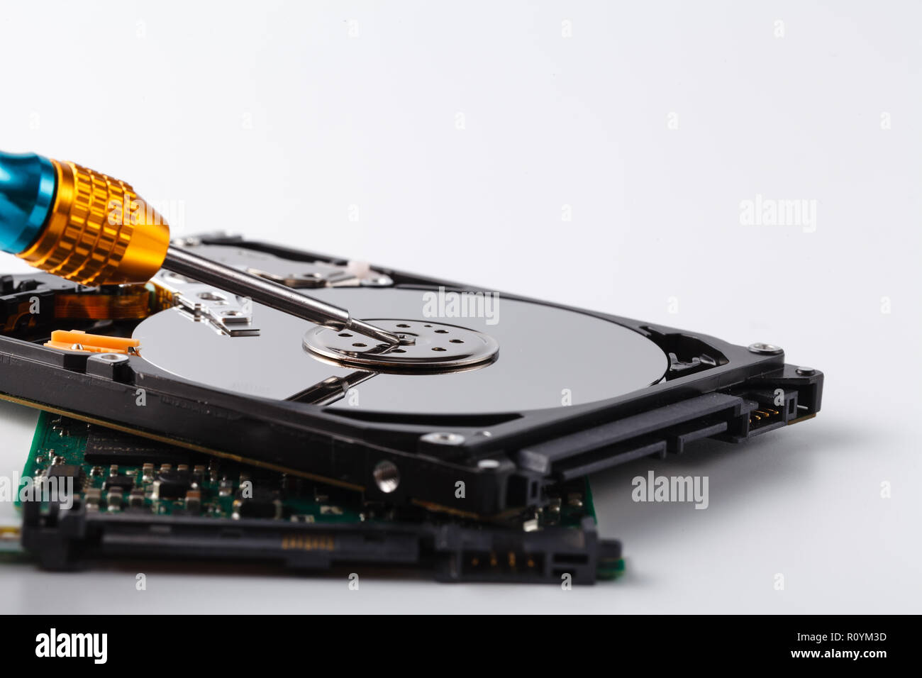 Data repair concept, open hard drive with tools Stock Photo - Alamy