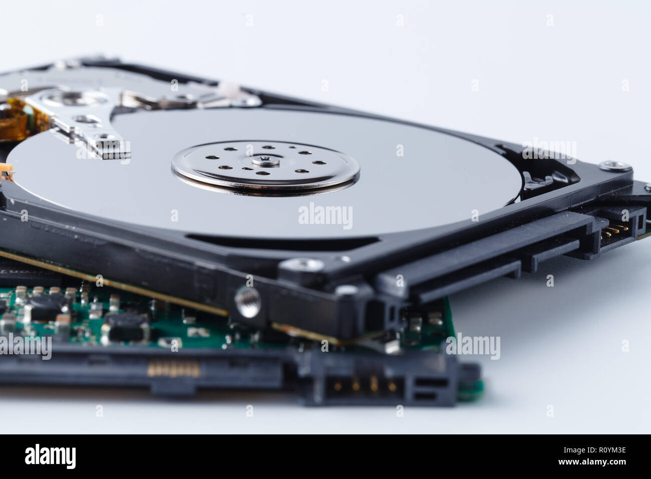 Close up view of open broken computer hard drive for repair Stock Photo ...