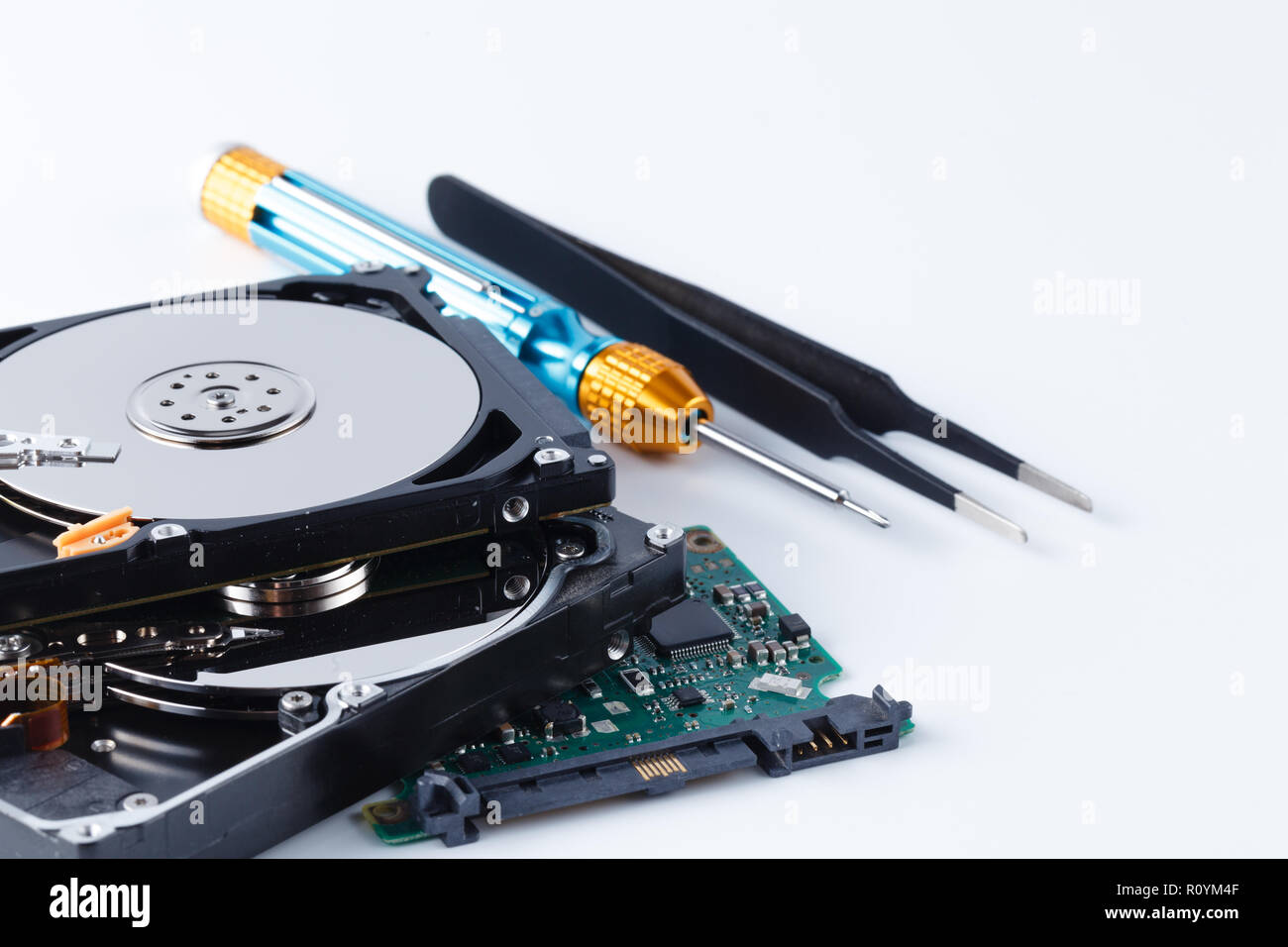 Disassembled hard drive from the computer, hdd with mirror effect Stock ...