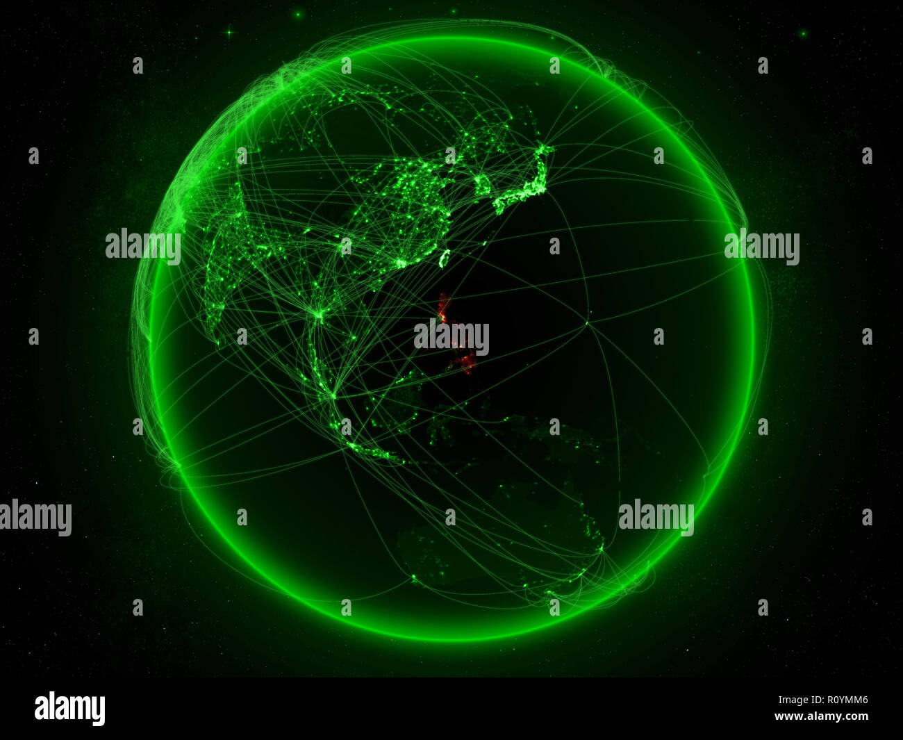 Philippines from space on planet Earth with green network representing ...