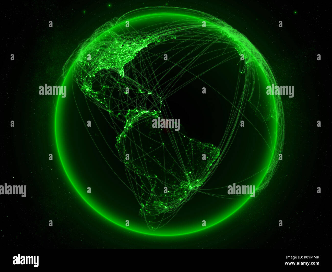 Guyana from space on planet Earth with green network representing ...