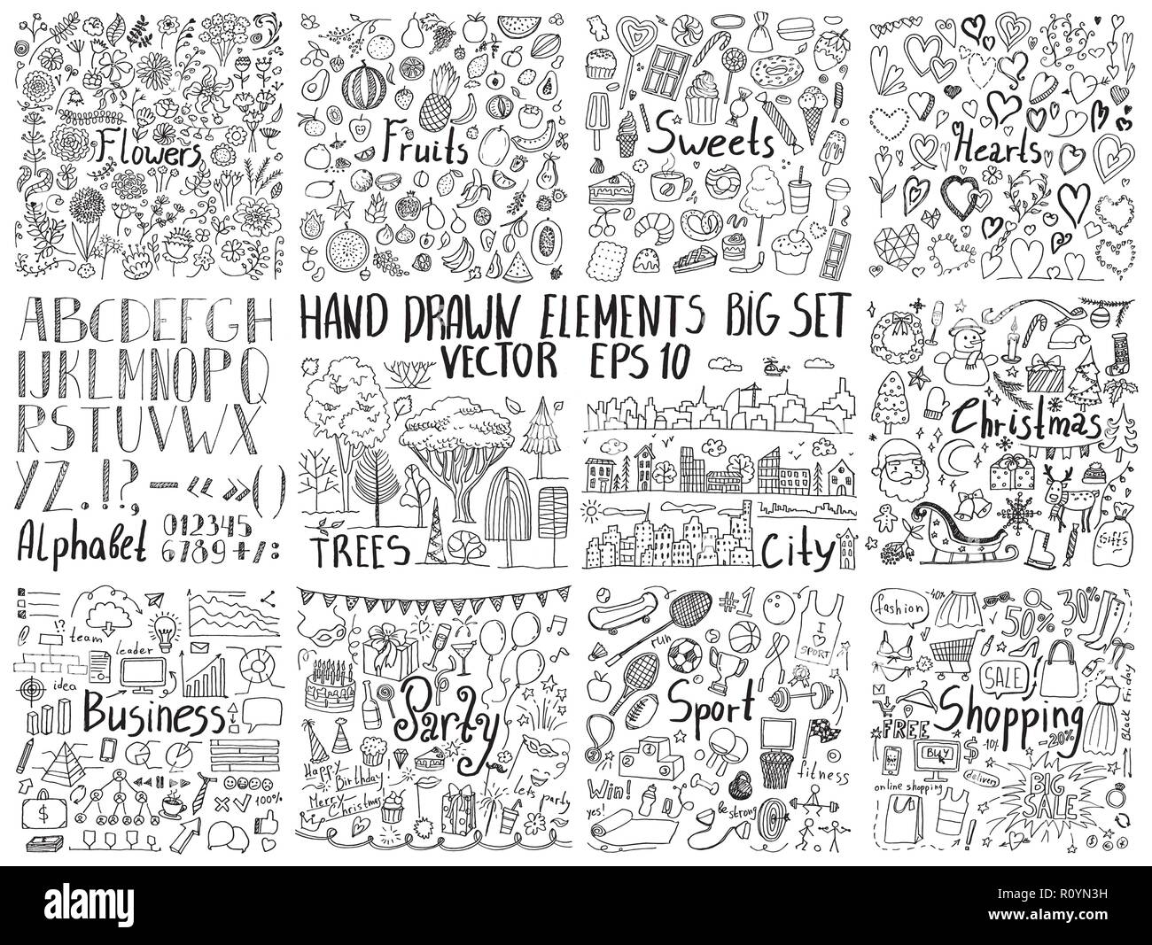 Collection christmas elements in Black and White Stock Photos & Images ...