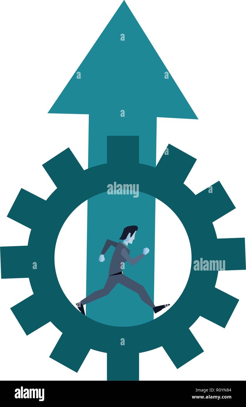 businessman running on gear work arrow vector illustration Stock Vector ...