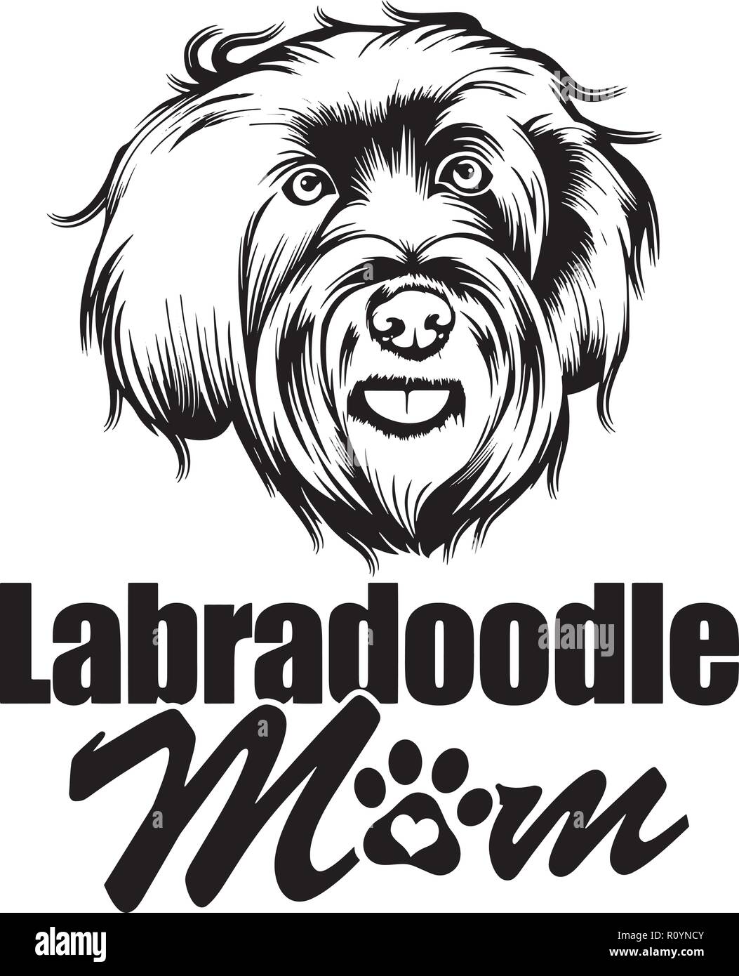 Labradoodle Dog Breed Head Isolated Pedigree Pet Portrait Smiling Happy ...