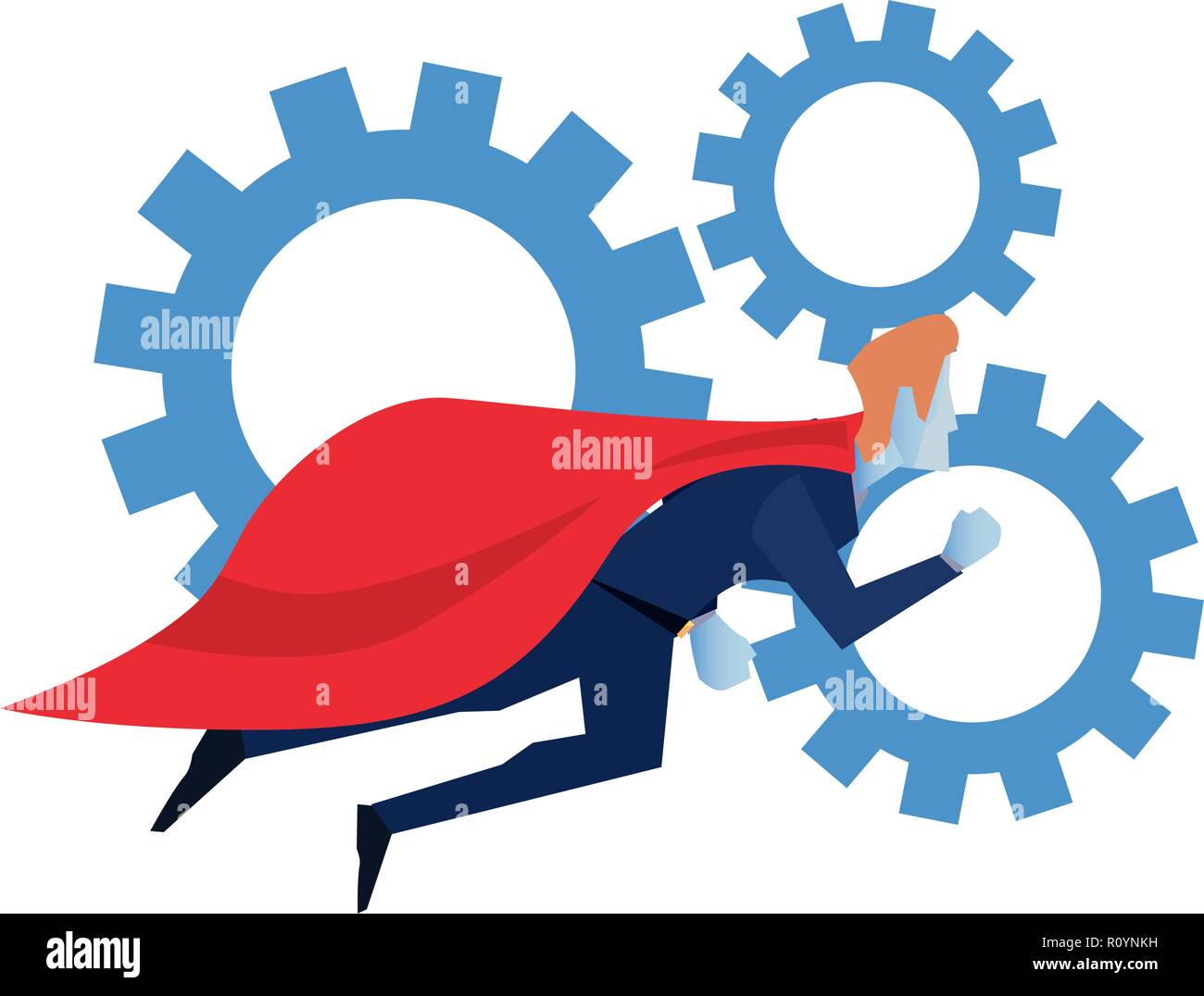 businessman superhero flying with gears work vector illustration Stock ...