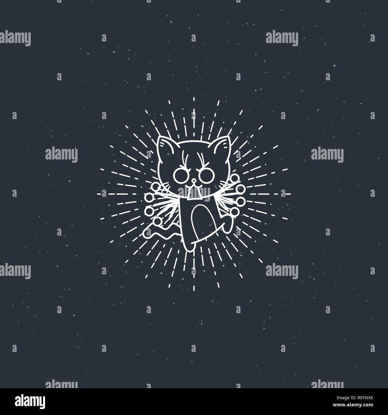 Vector illustration of a bristling cartoon cat. Lined jolt kitten Stock ...