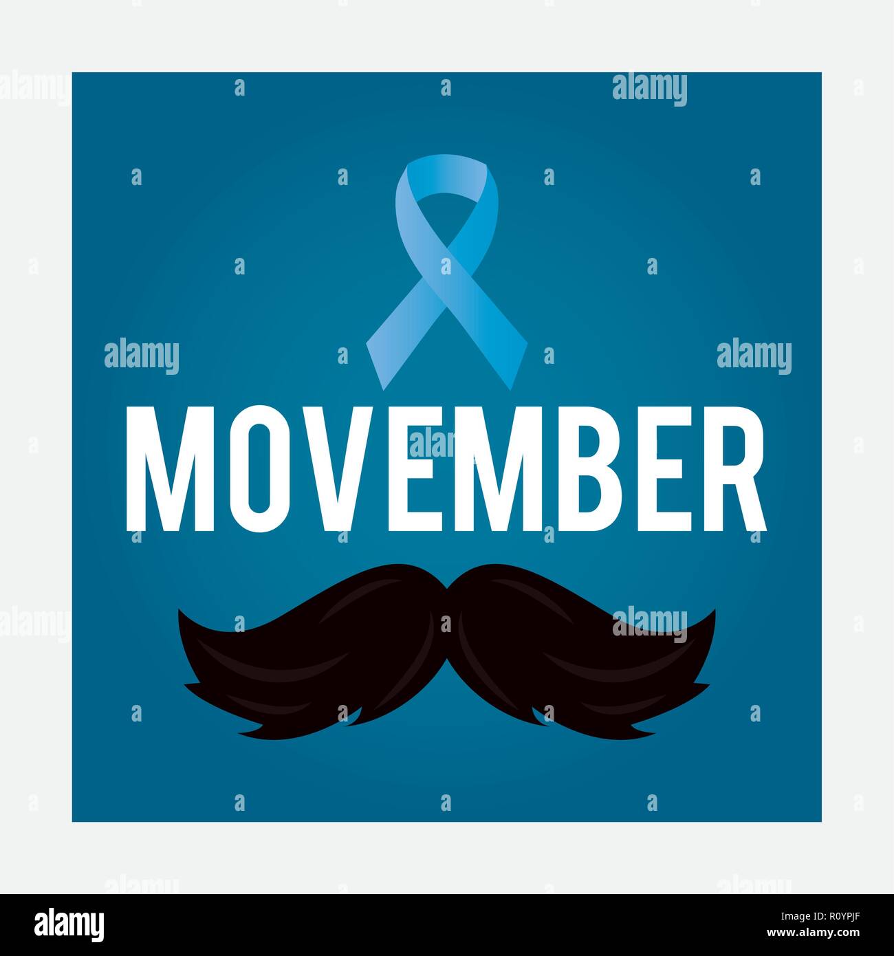 movember day white frame blue ribbon and moustache vector illustration ...