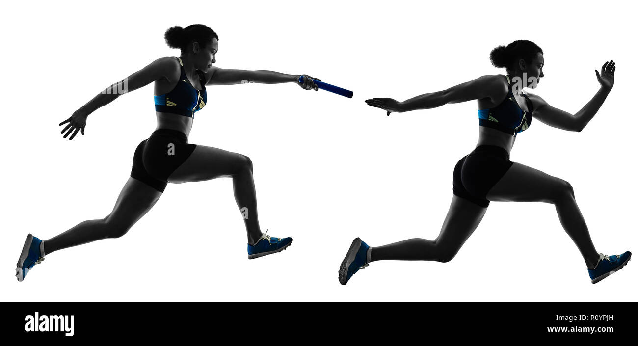 athletics relay runners sprinters running runners in silhouette ...