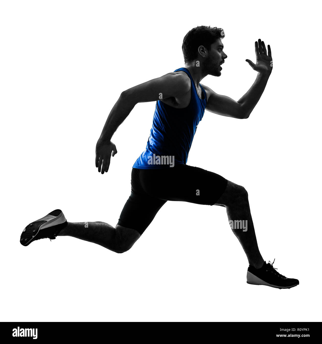 one caucasian runner sprinter running sprinting athletics man ...