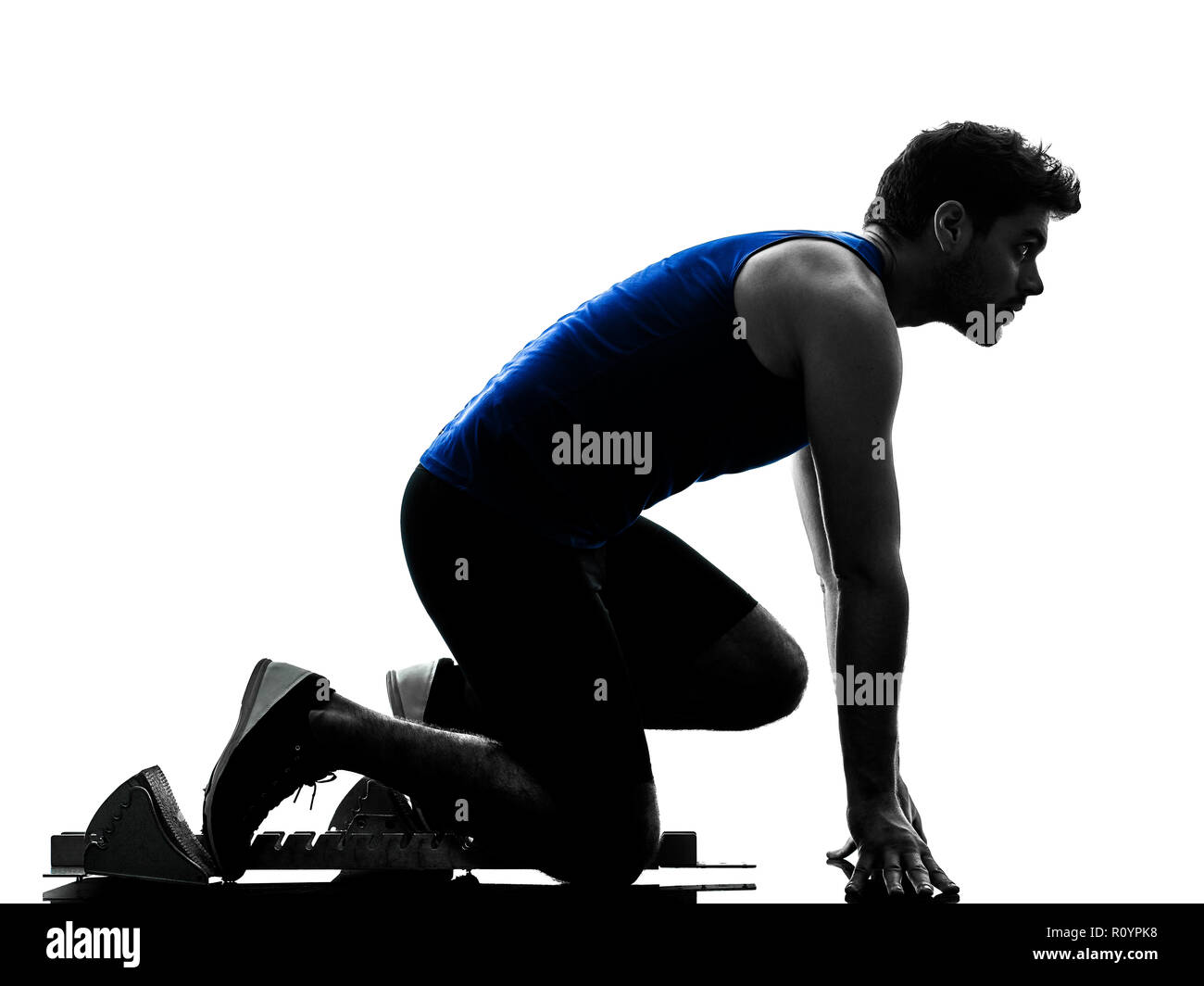 one caucasian runner sprinter running sprinting athletics man ...