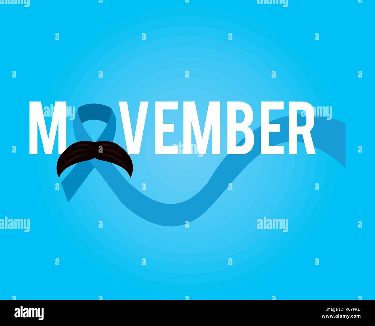 movember day large blue ribbon with moustache vector illustration Stock ...