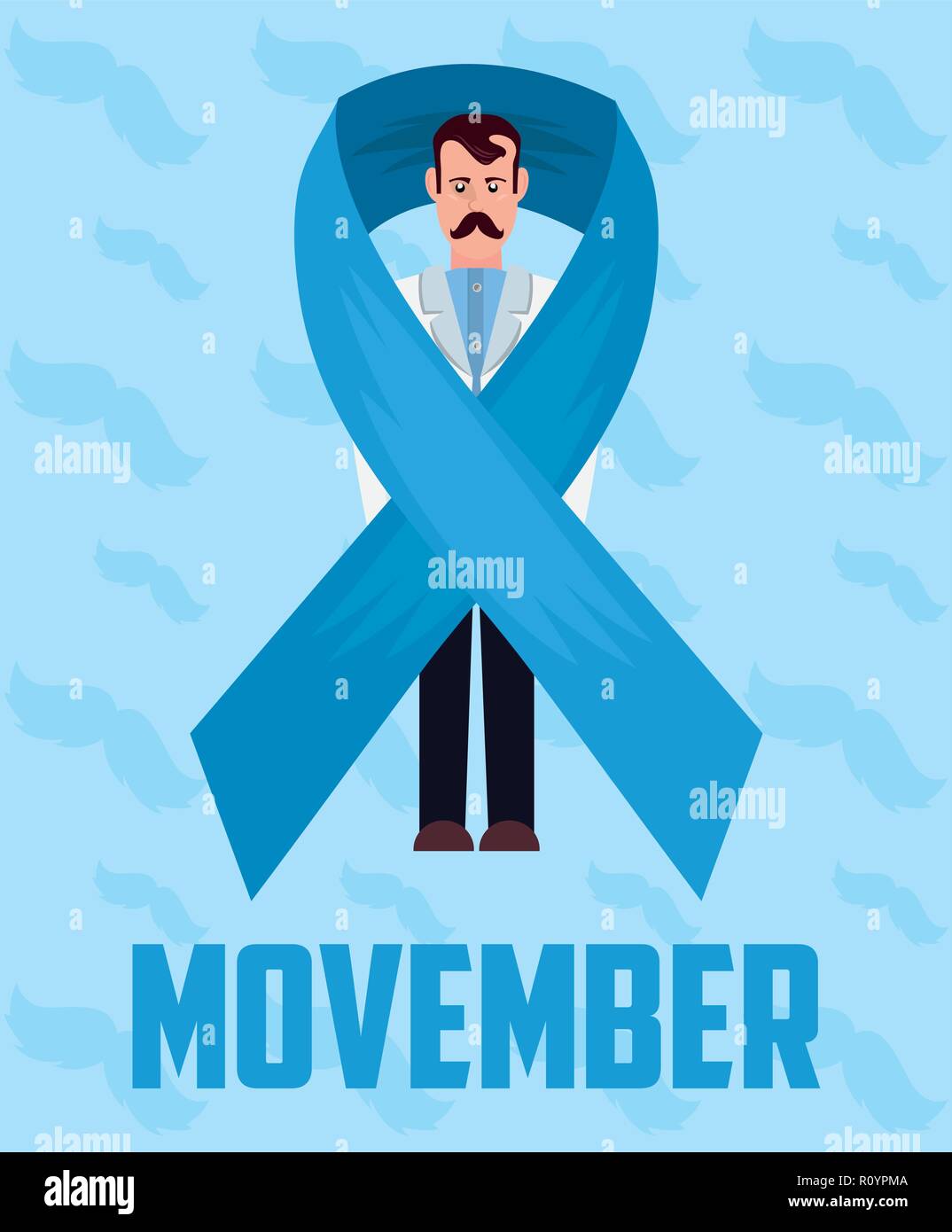 movember day man blue ribbon moustache vector illustration Stock Vector ...