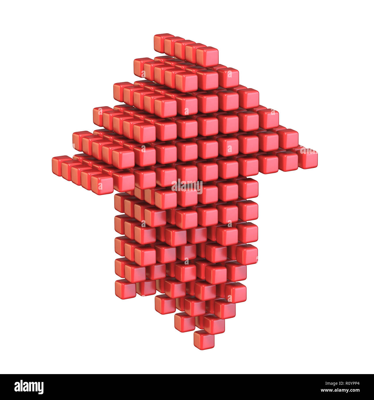 Upload arrow made of red cubes 3D render illustration isolated on white ...