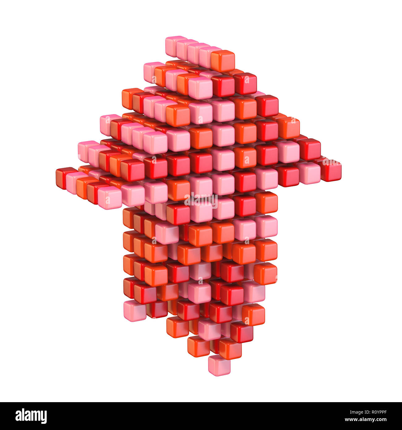 Upload arrow made of different red cubes 3D render illustration ...