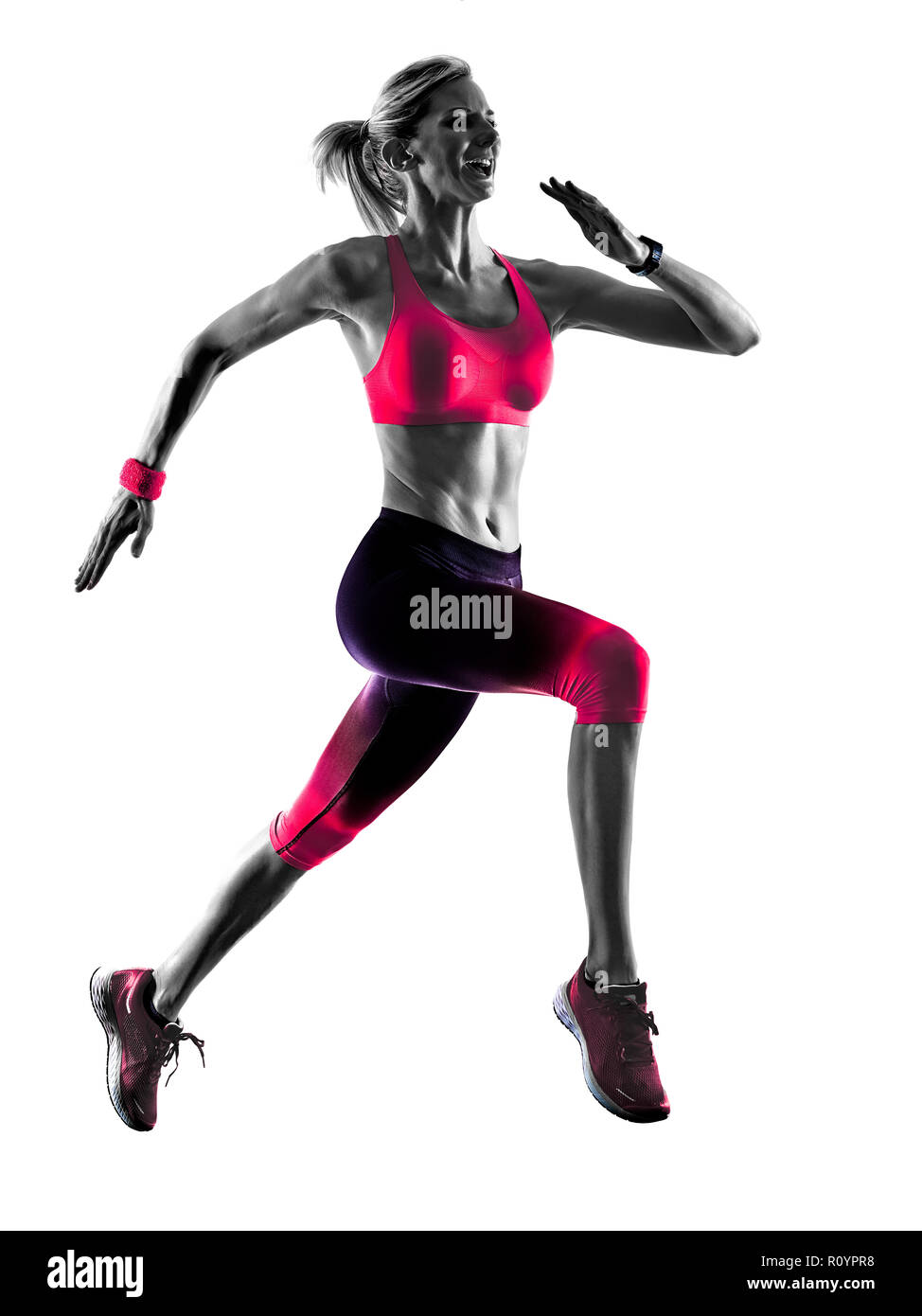 one caucasian woman sport runner running jogger jogging happy isolated ...