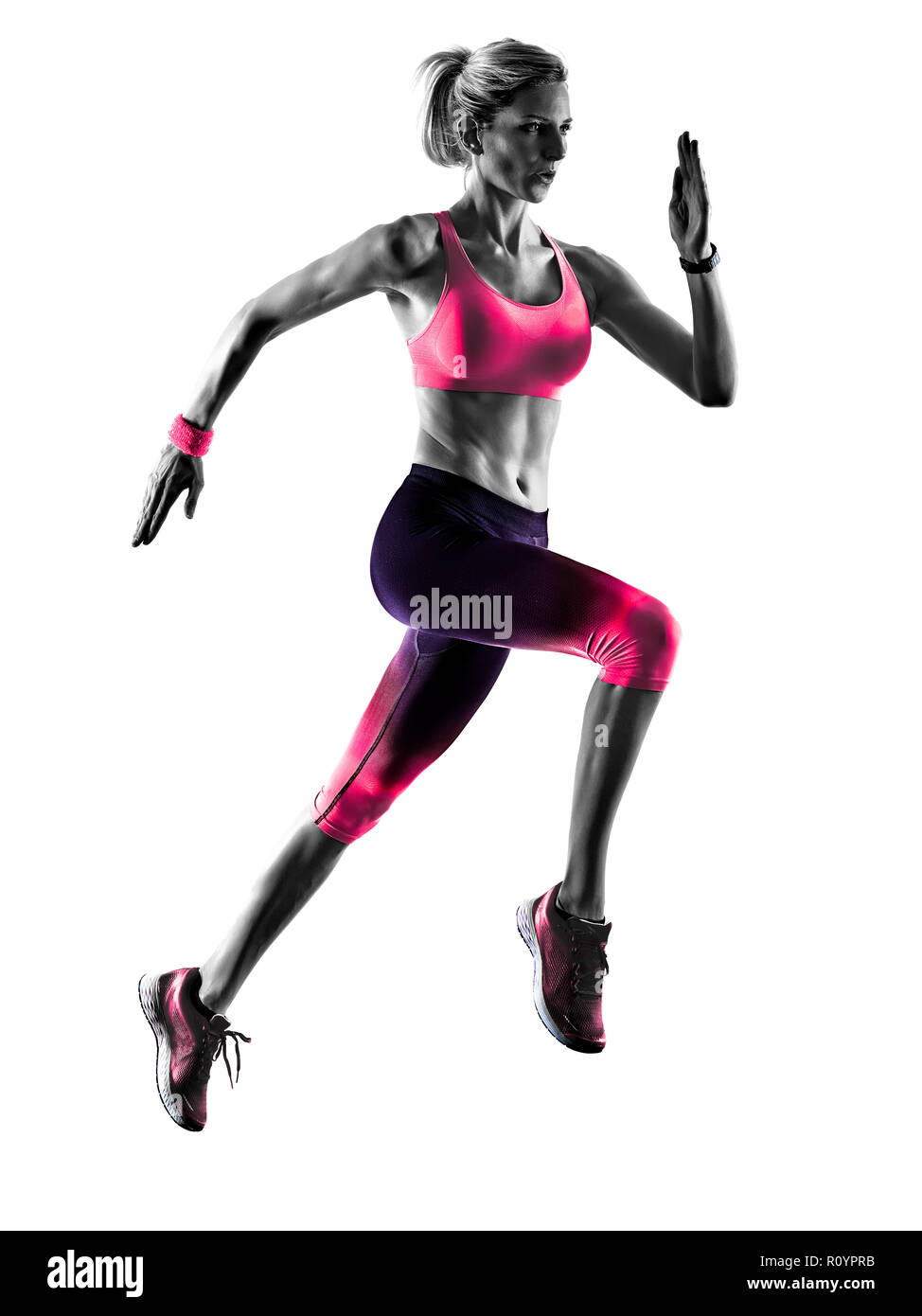 one caucasian woman sport runner running jogger jogging isolated on ...