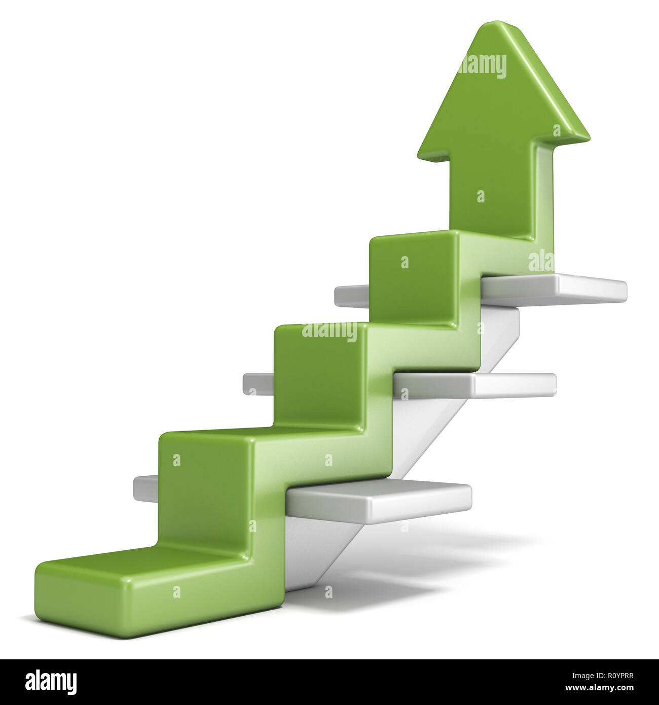 Green arrow climb stairs 3D render illustration isolated on white ...