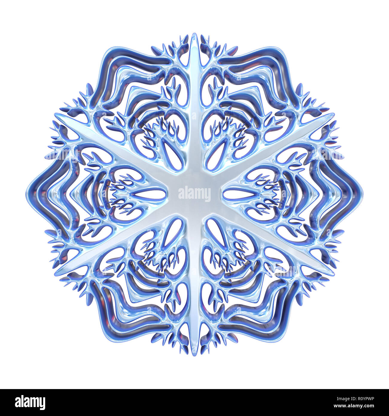 Blue complex snowflake 3D render illustration isolated on white ...