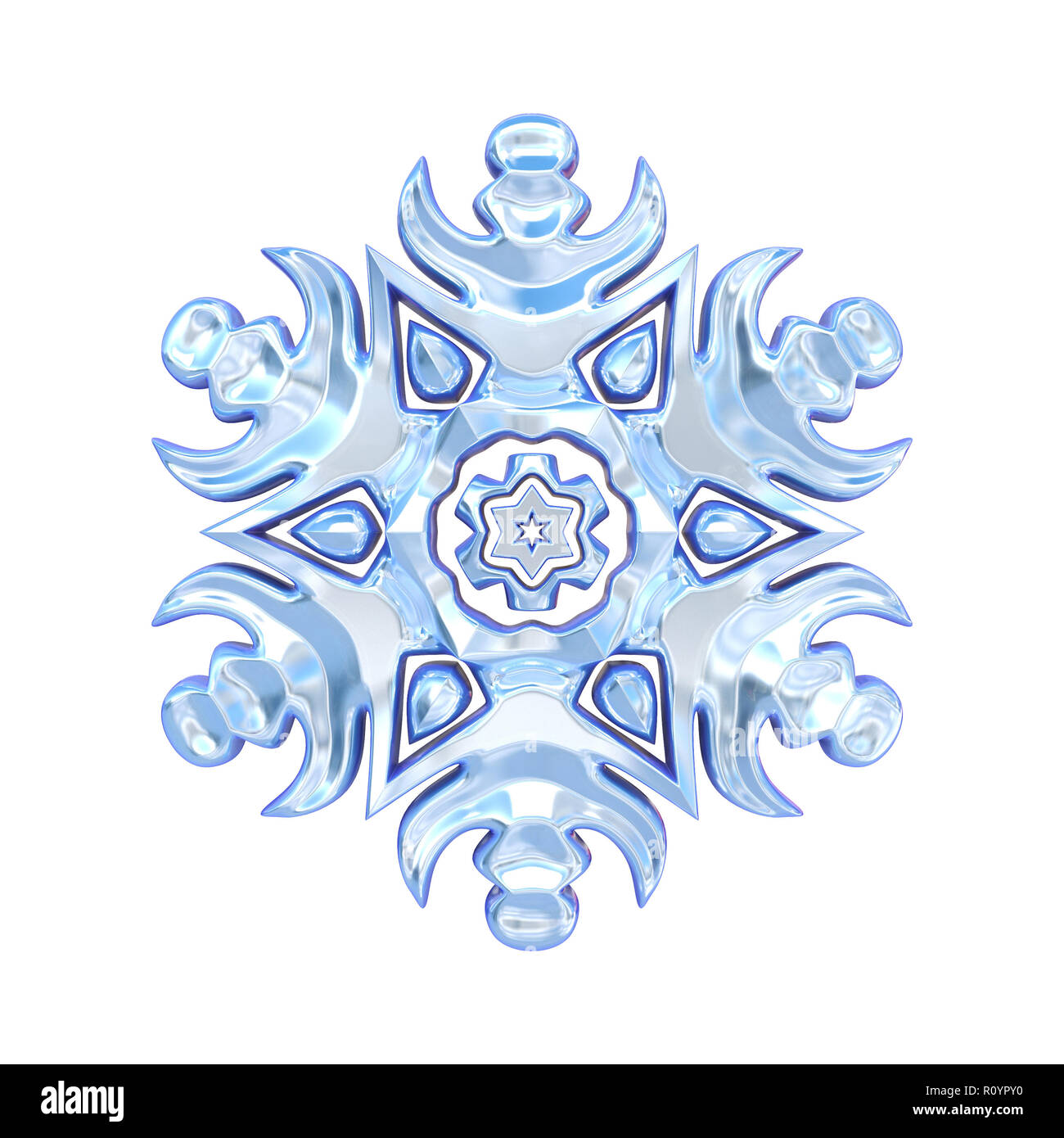 Blue water snowflake 3D render illustration isolated on white ...
