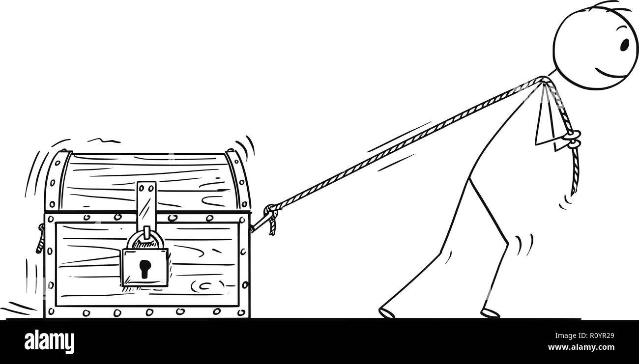 Cartoon of Man or Businessman Pulling Locked Treasure Chest Stock ...