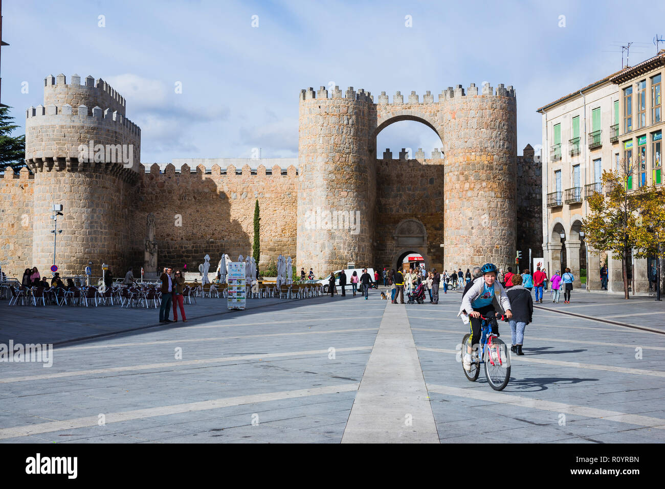 Alcazar gate, located in the Santa Teresa square. Avila, Castilla y ...