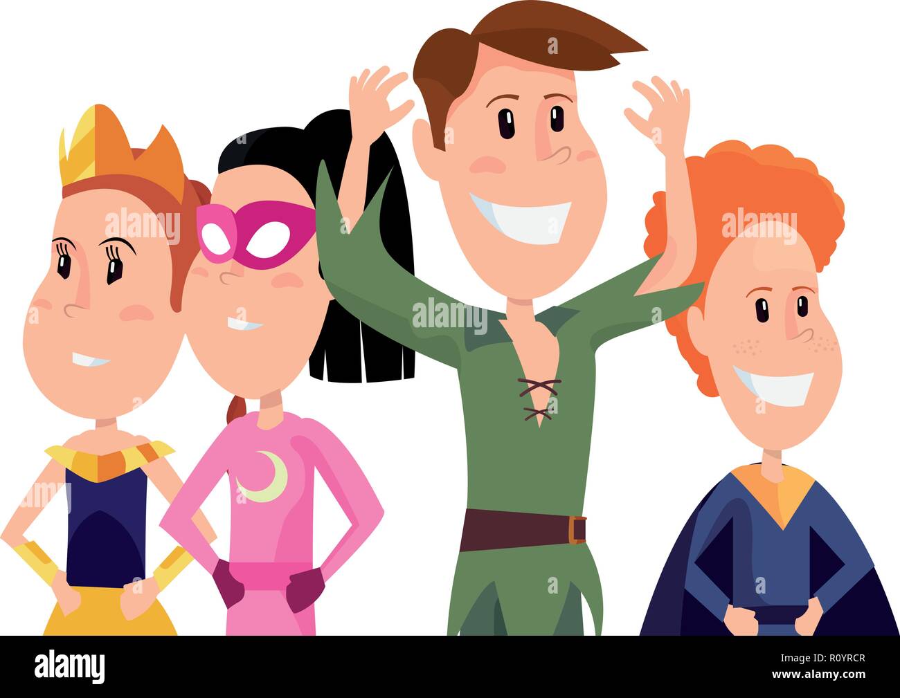 group boy and girls with halloween costumes vector illustration Stock ...