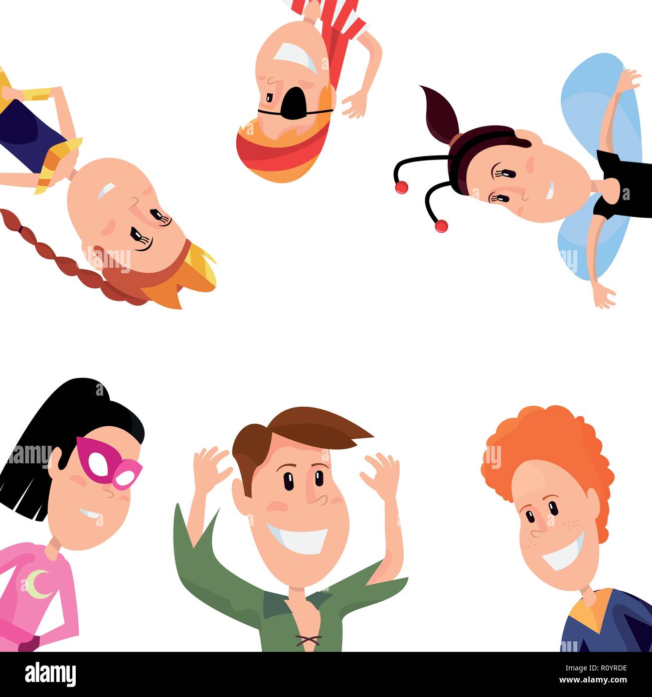 group boy and girls with halloween costumes vector illustration Stock ...