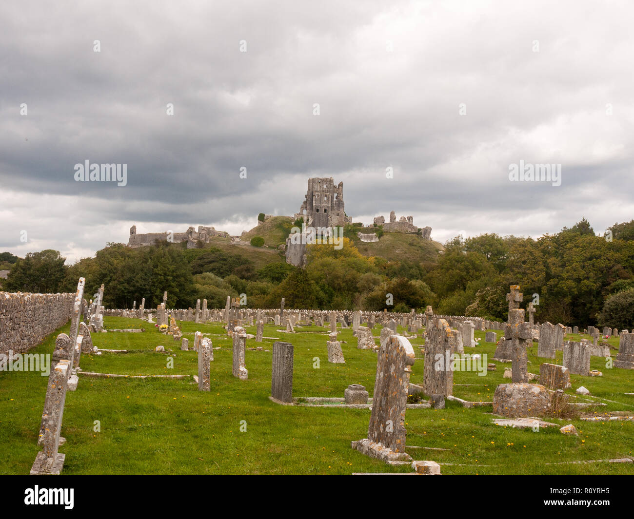 corfe castle daylight clouds sky castle ruins medieval dorset south ...