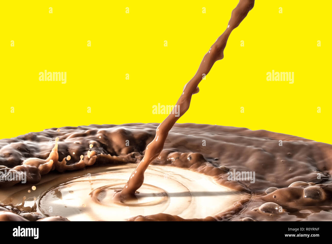 Chocolate liquid splash, pouring stream jet of chocolate, cocoa ...