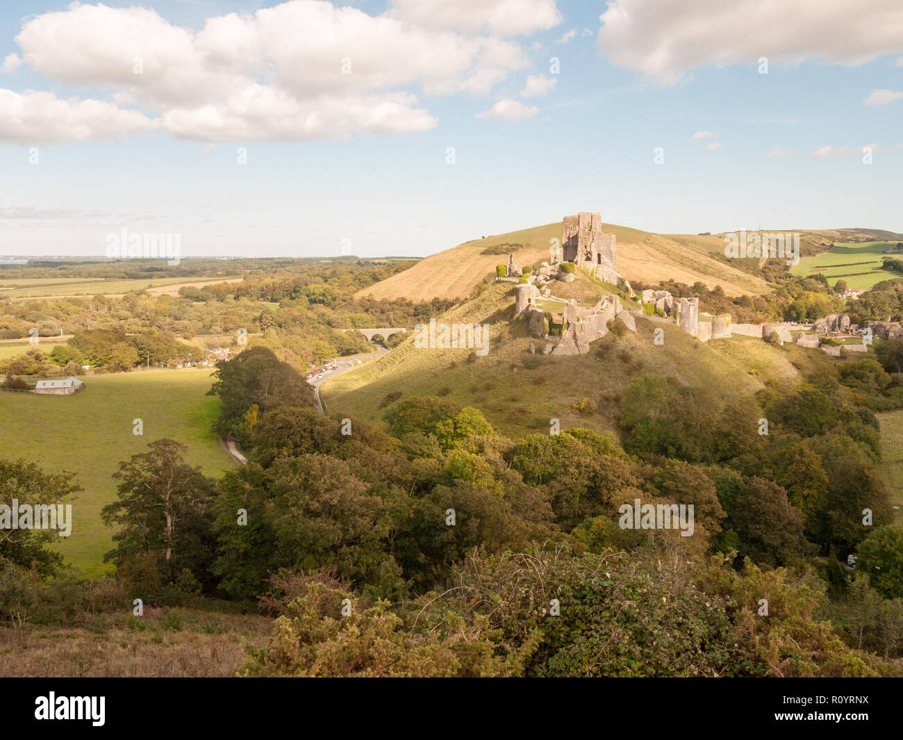 corfe castle dorset holiday skyline blue clouds nature landscape ...