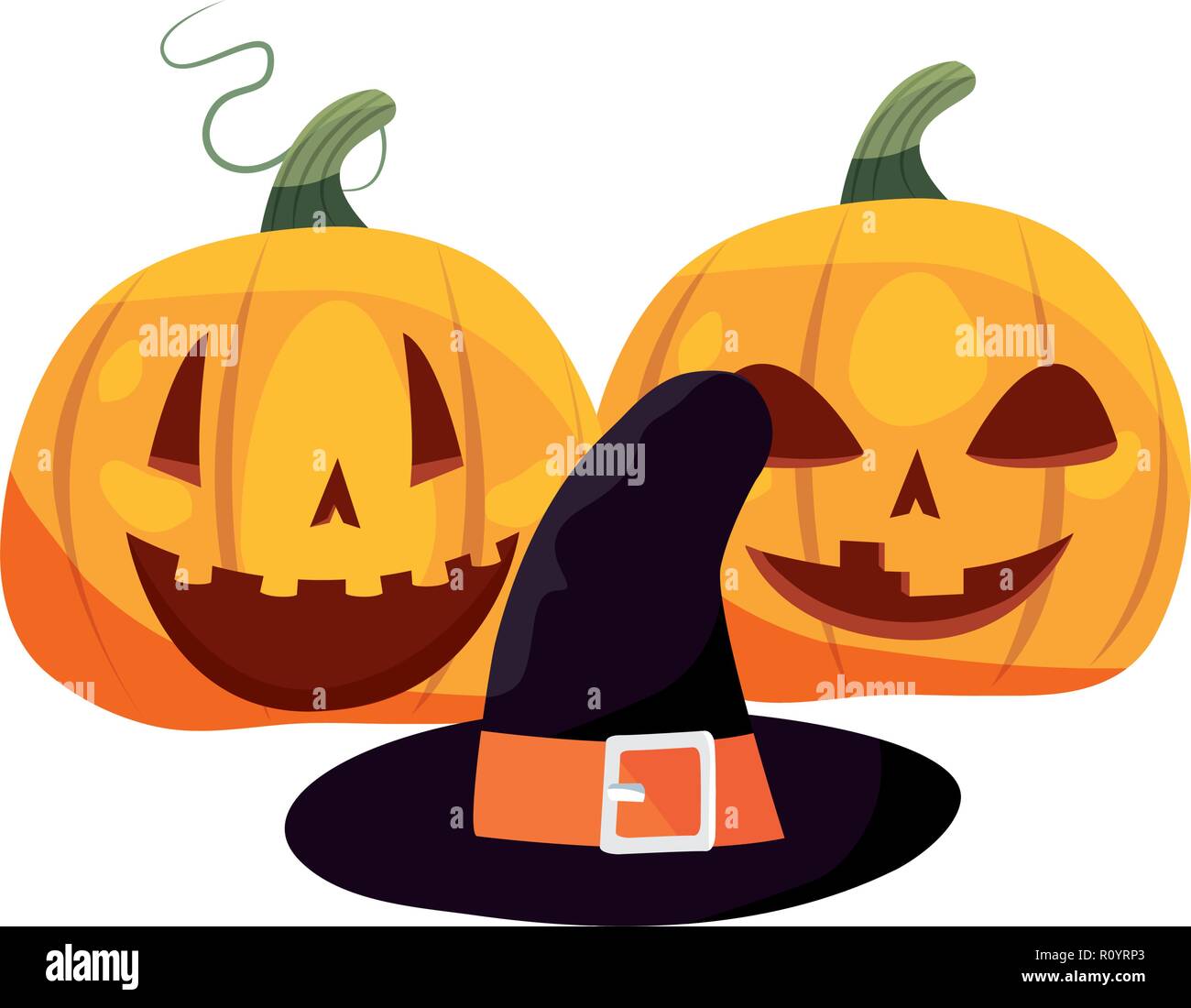 halloween pumpkins and hat costume vector illustration Stock Vector ...