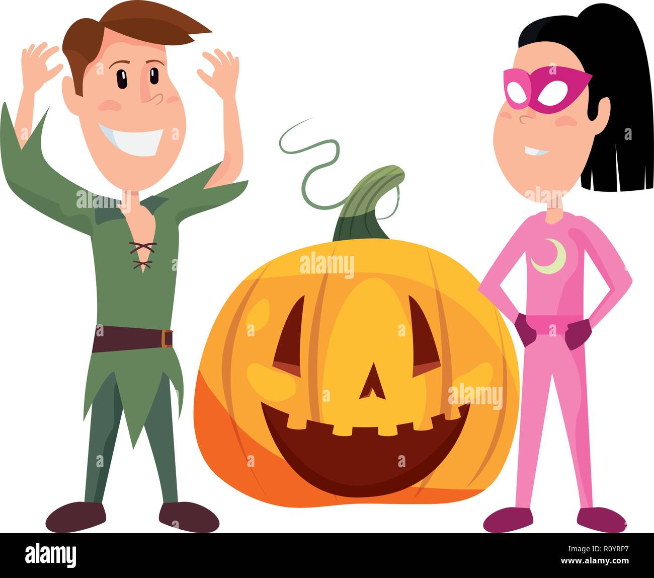 boy and girl halloween costumes vector illustration Stock Vector Image ...