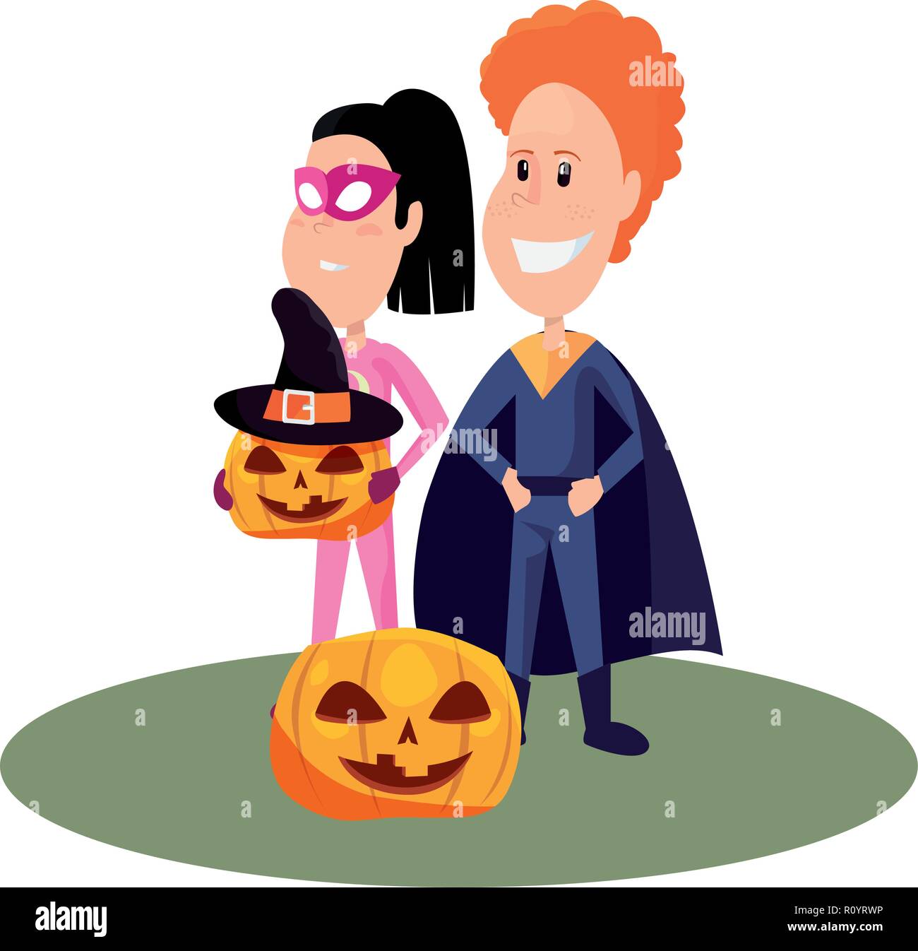 boy and girl halloween costumes vector illustration Stock Vector Image ...