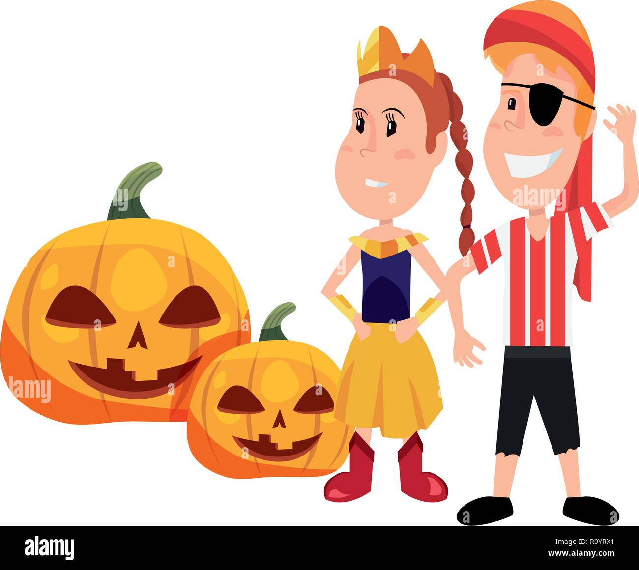 boy and girl halloween costumes vector illustration Stock Vector Image ...