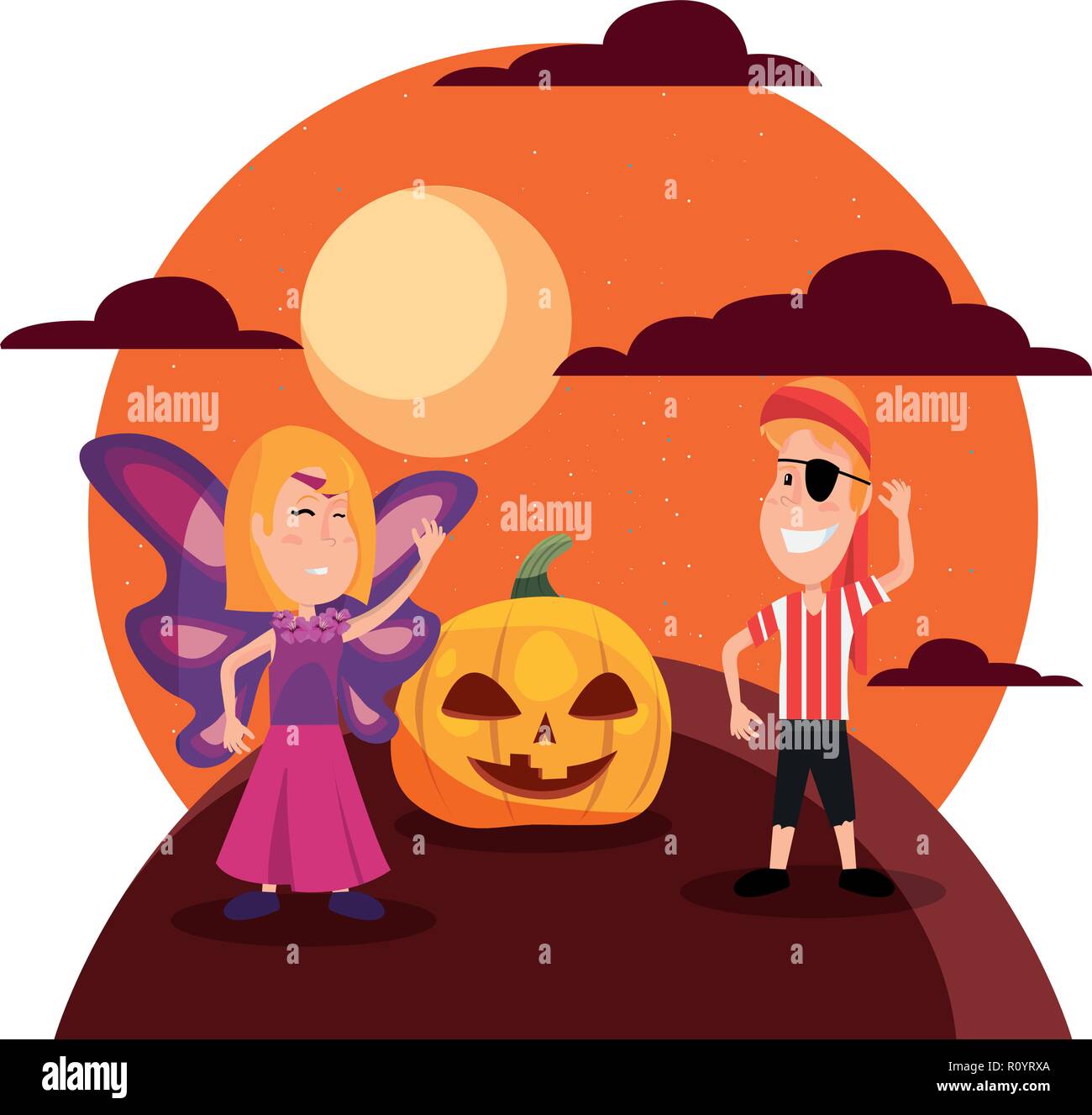 boy and girl halloween costumes vector illustration Stock Vector Image ...