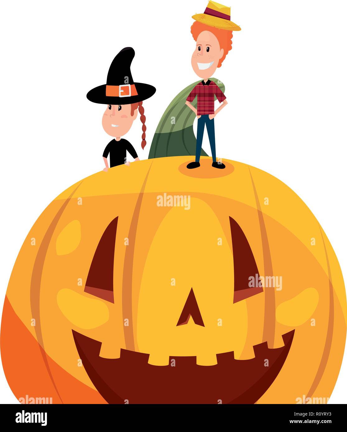 boy and girl halloween costumes vector illustration Stock Vector Image ...