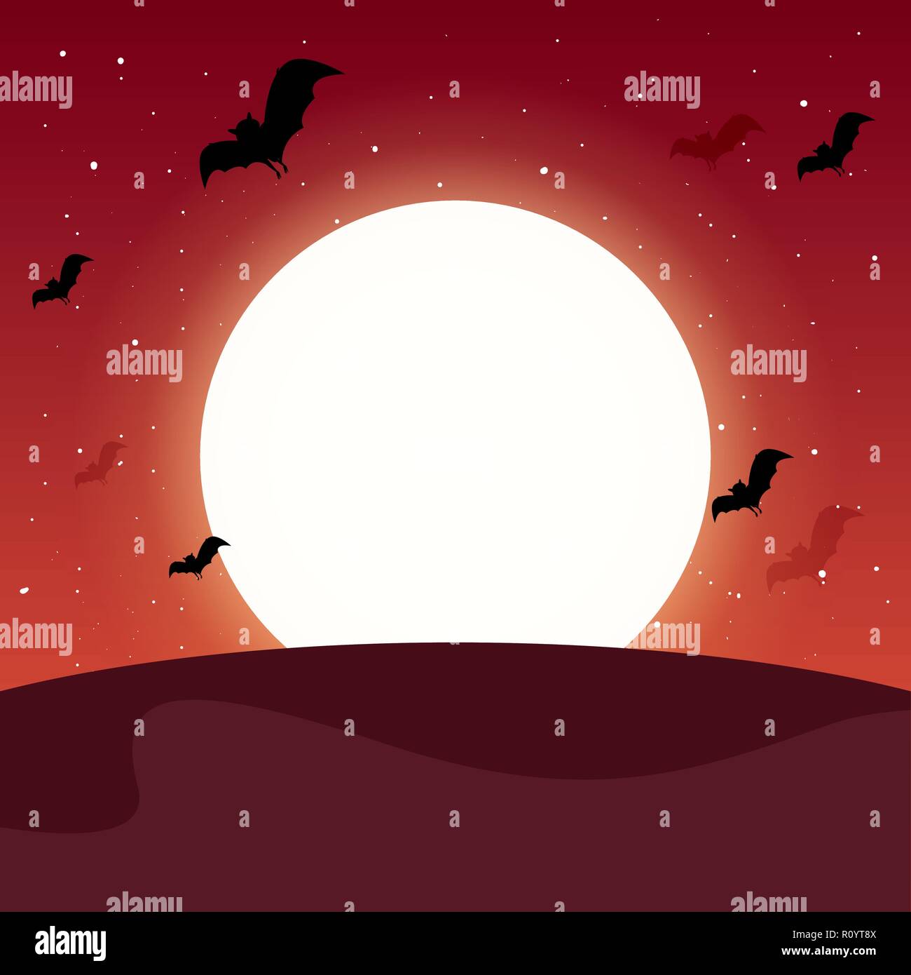 landscape bats night sky moon clouds vector illustration Stock Vector ...