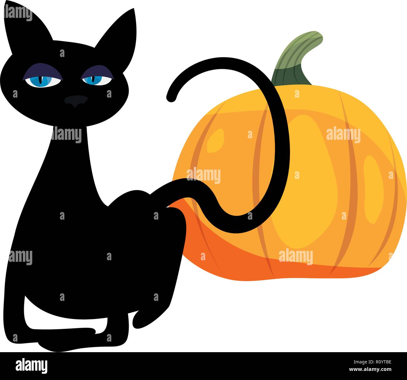 black cat halloween and pumpkin vector illustration Stock Vector Image ...