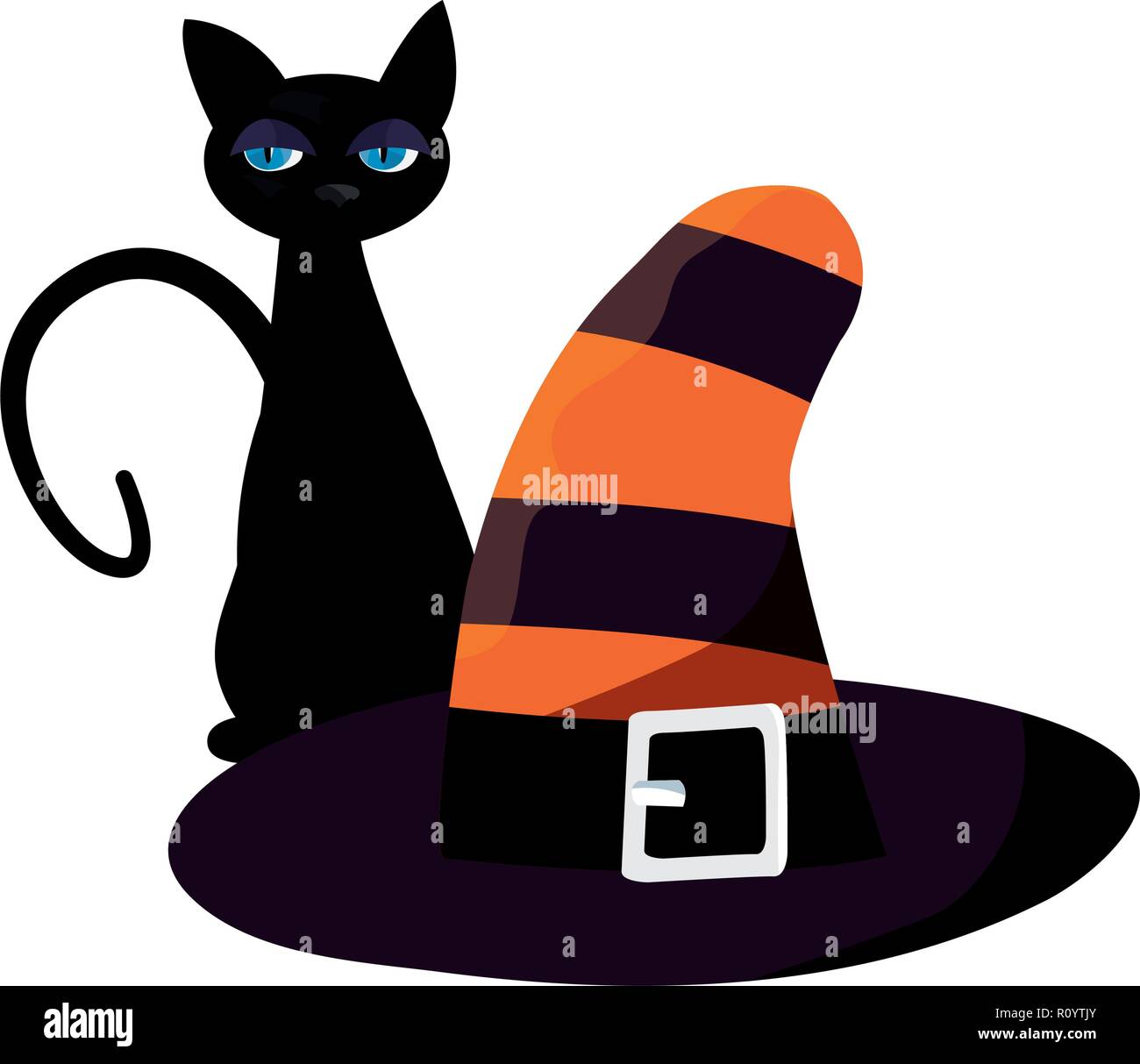 black cat halloween and witch hat vector illustration Stock Vector ...