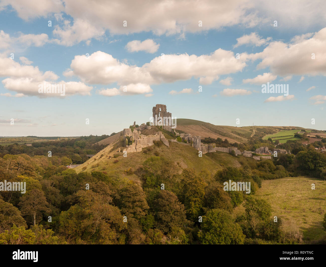 corfe castle dorset holiday skyline blue clouds nature landscape ...
