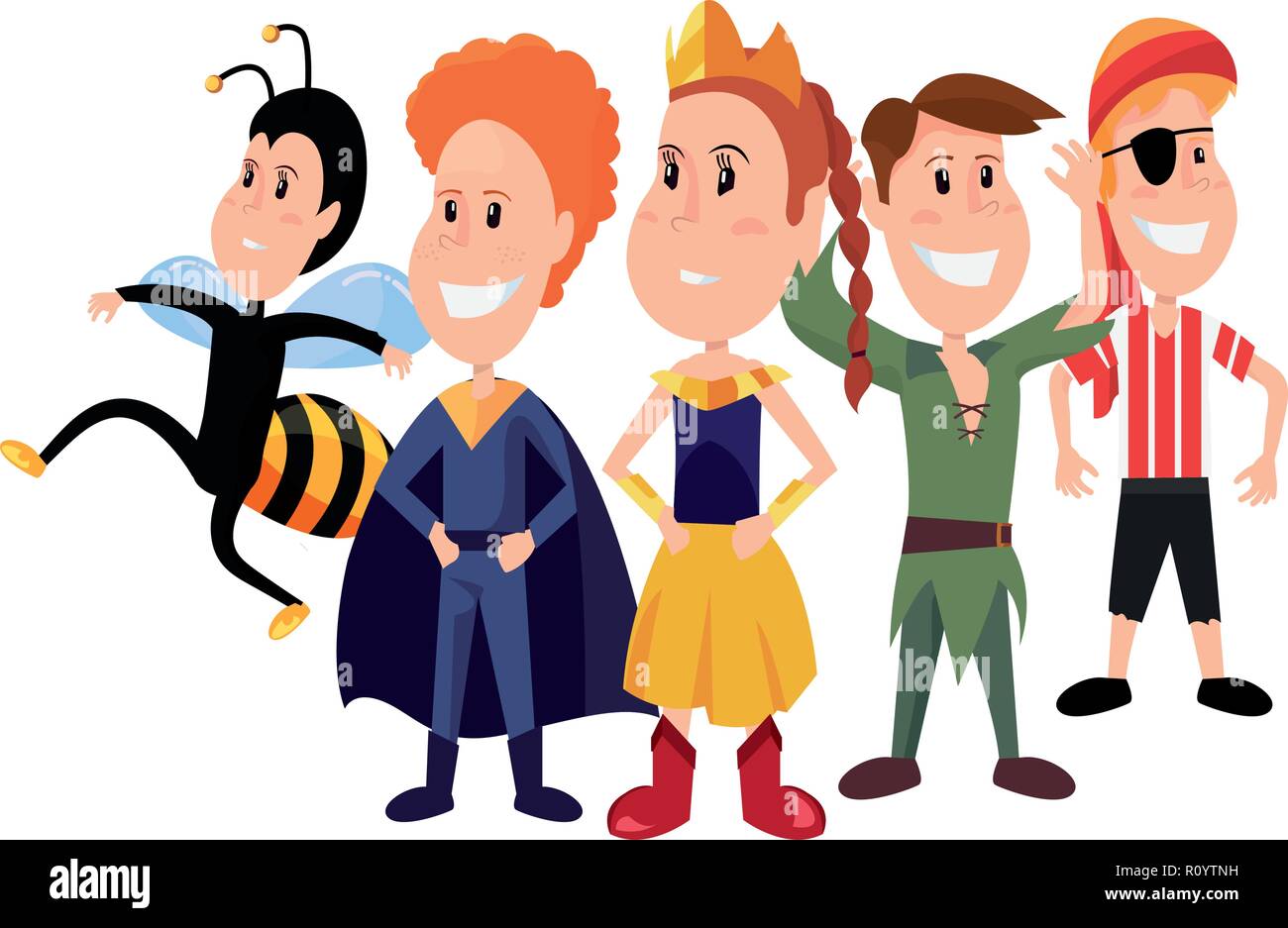 group boy and girls with halloween costumes vector illustration vector ...