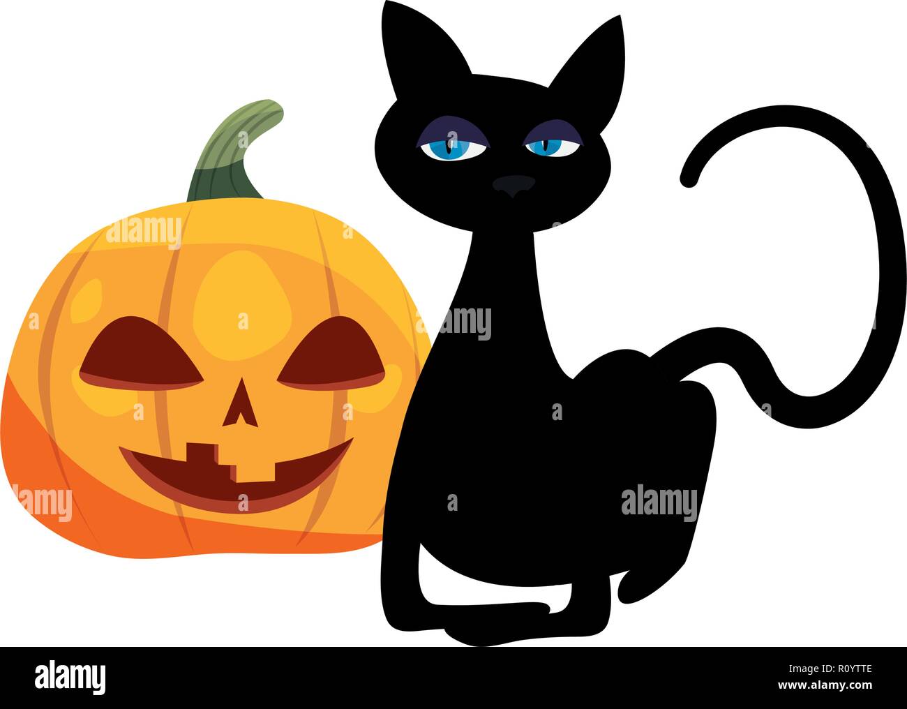 black cat halloween and pumpkin vector illustration Stock Vector Image ...