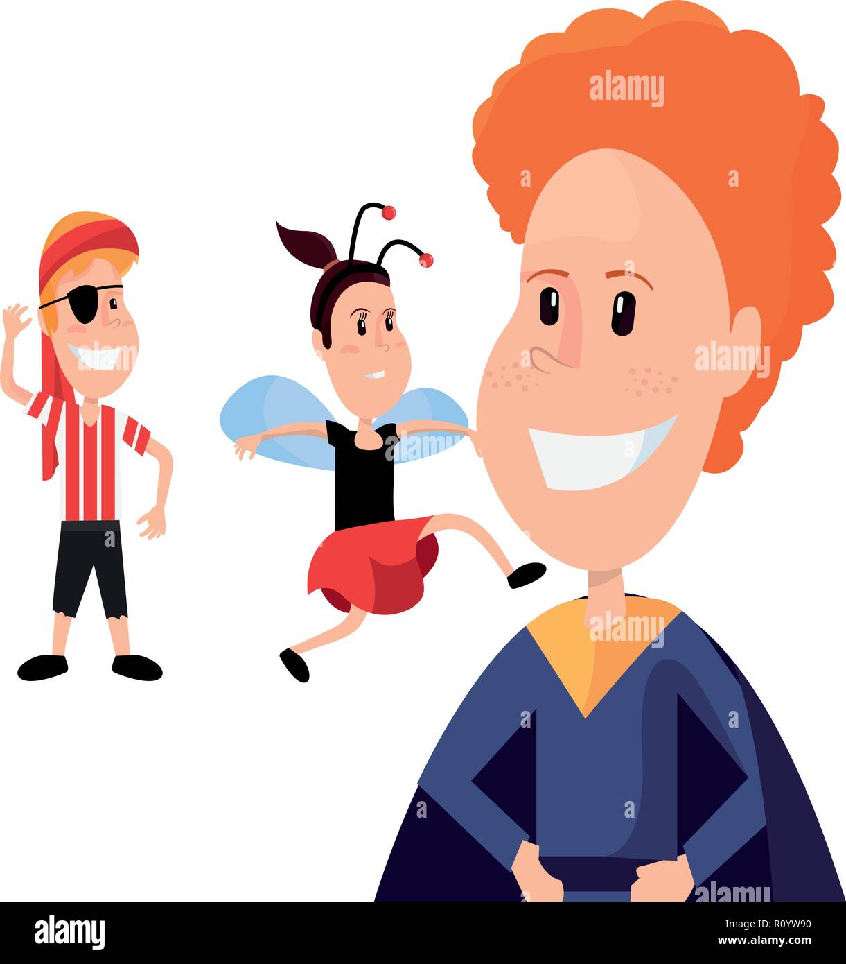 group boy and girls with halloween costumes vector illustration Stock ...