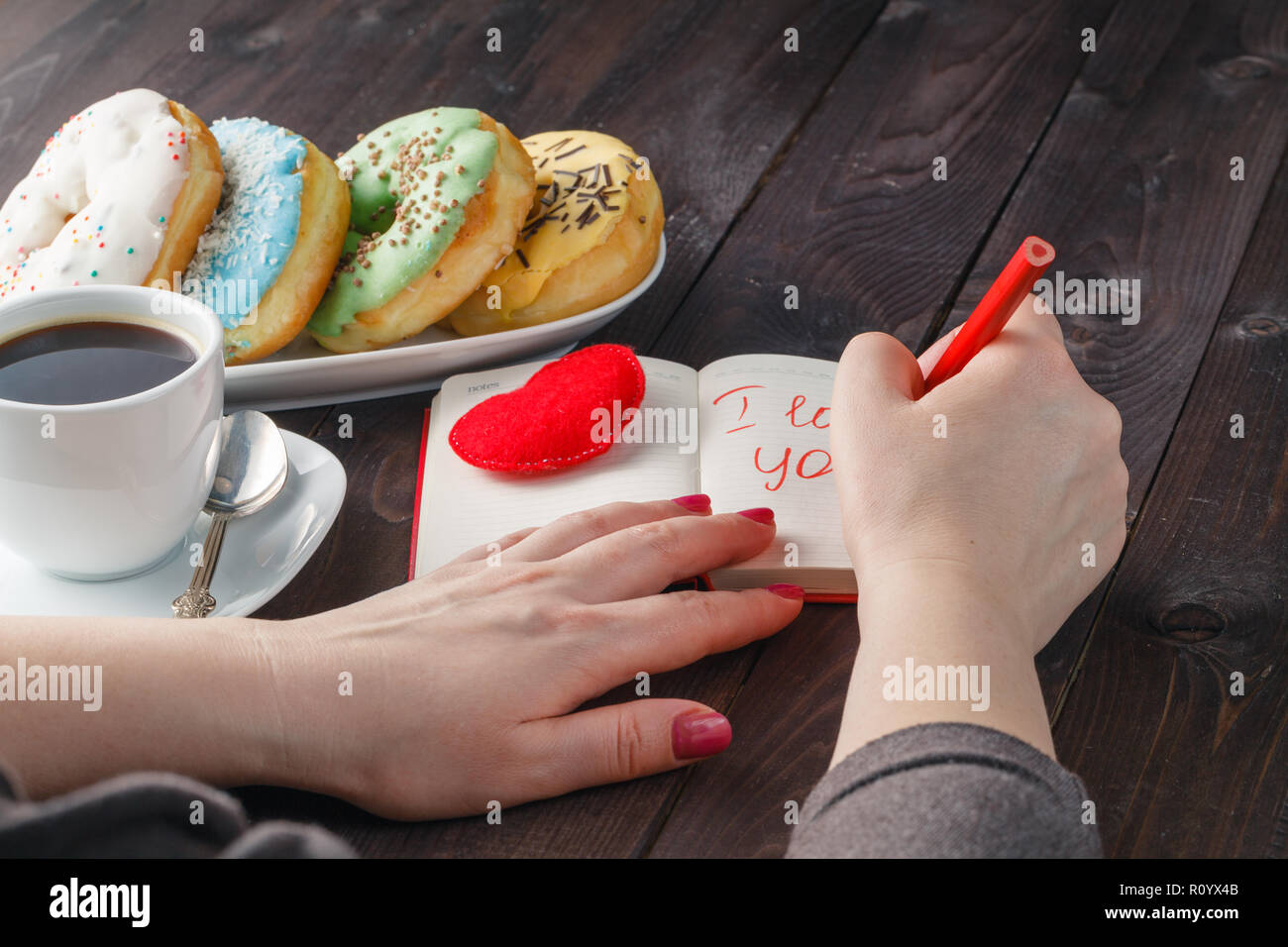 Romantic breakfast donuts coffee hi-res stock photography and images ...